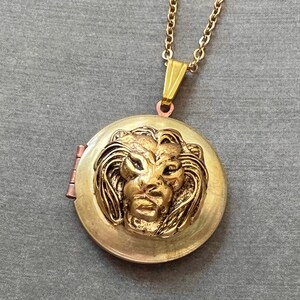 Vintage Lion Head Locket Necklace Gold Lion's Mane Unisex Leo Birthday ...