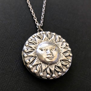 Silver Sun Hidden Locket Bright Star Unisex Gift Celestial Necklace Men ...