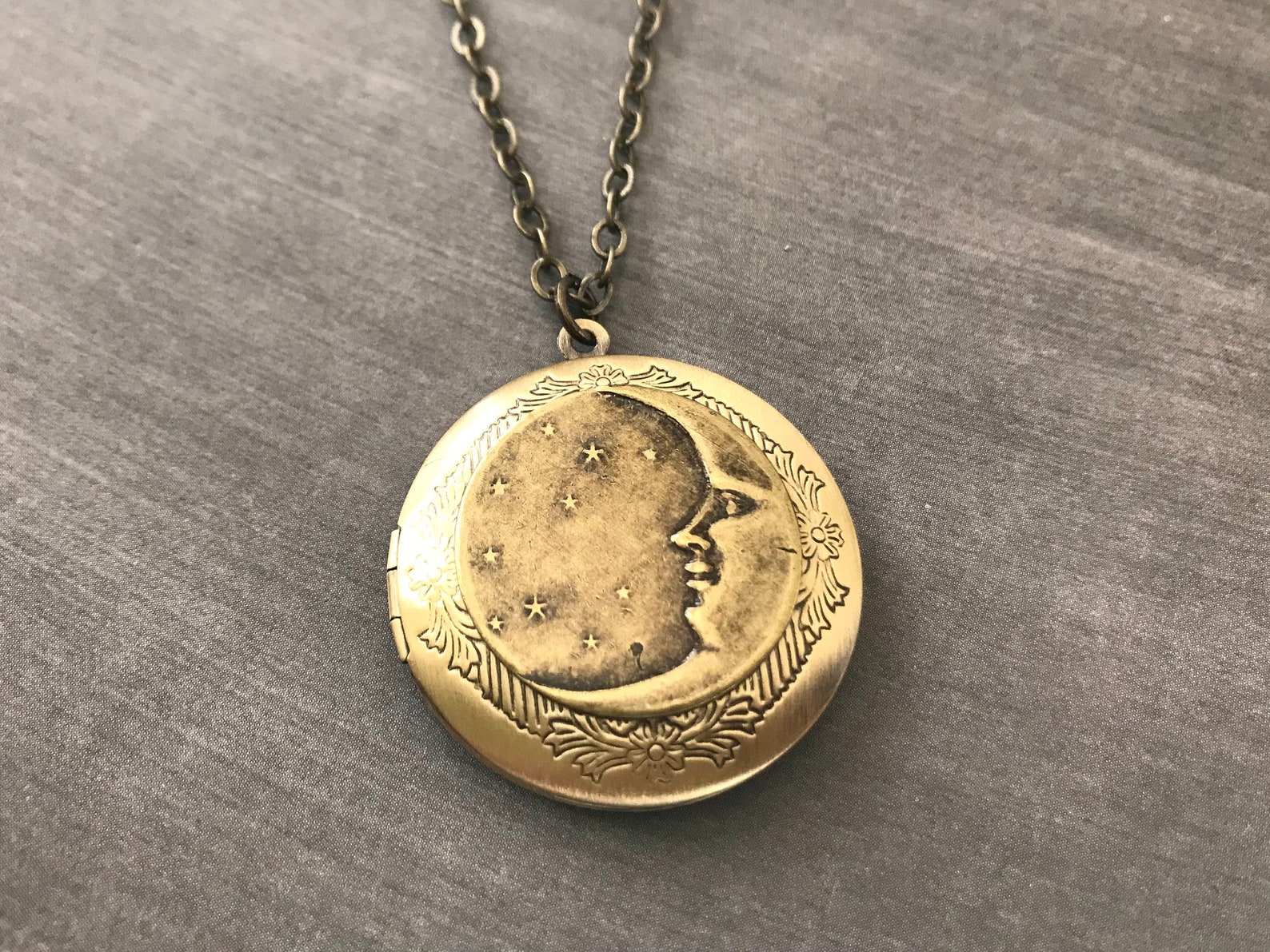 Celestial Locket Quarter Moon Stars Man in the Moon Unisex Jewelry Men ...