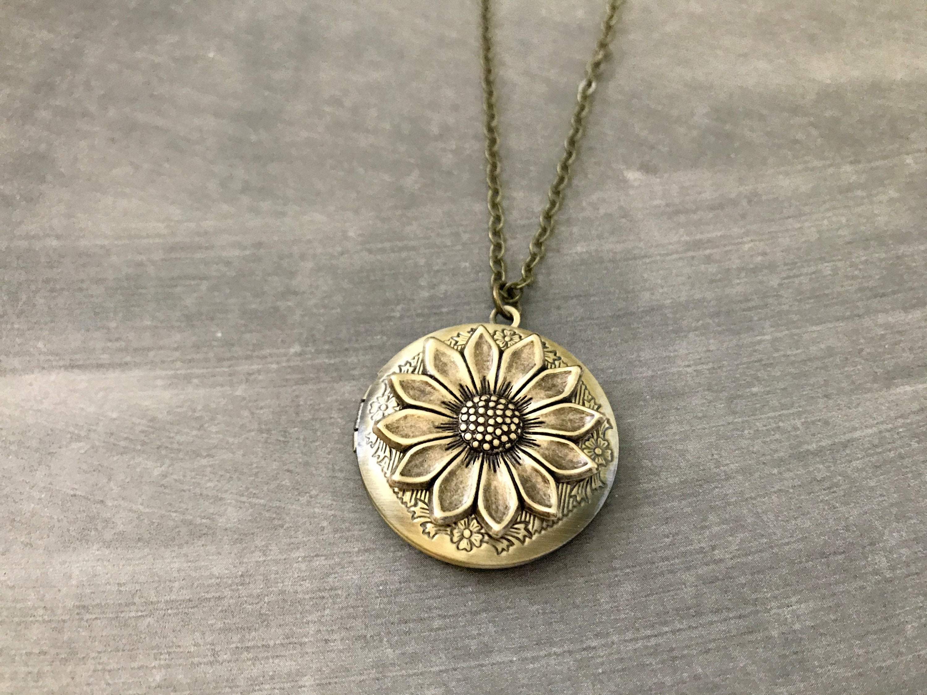 Sunflower Locket Necklace Vintage Style Bridesmaid Gift | Etsy