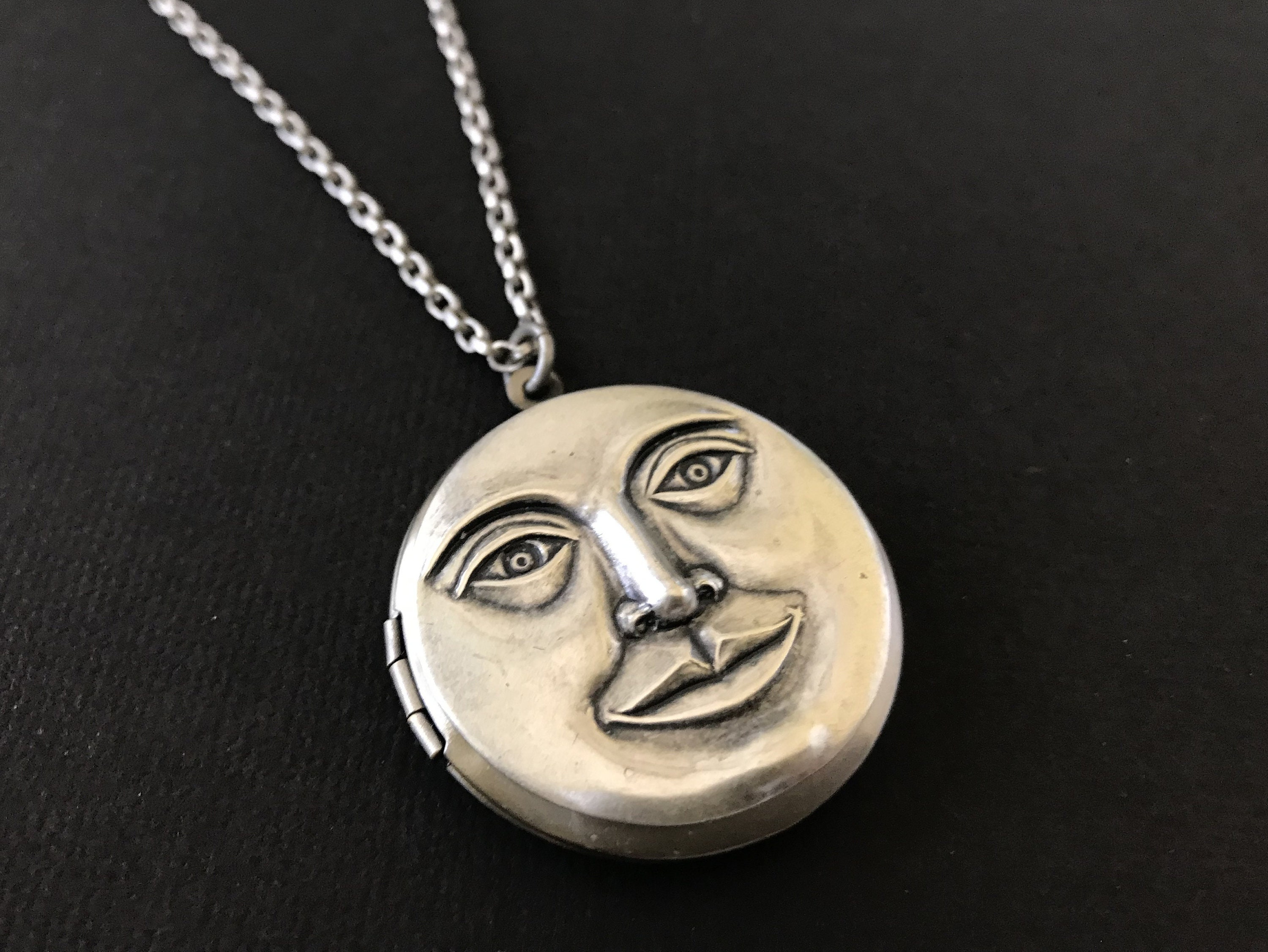 Silver Moon Hidden Locket Celestial Necklace Brass Full Moon | Etsy