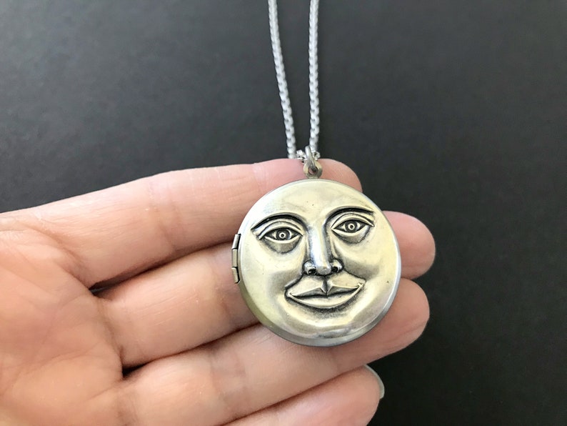 Silver Moon Hidden Locket Celestial Necklace Brass Full Moon - Etsy