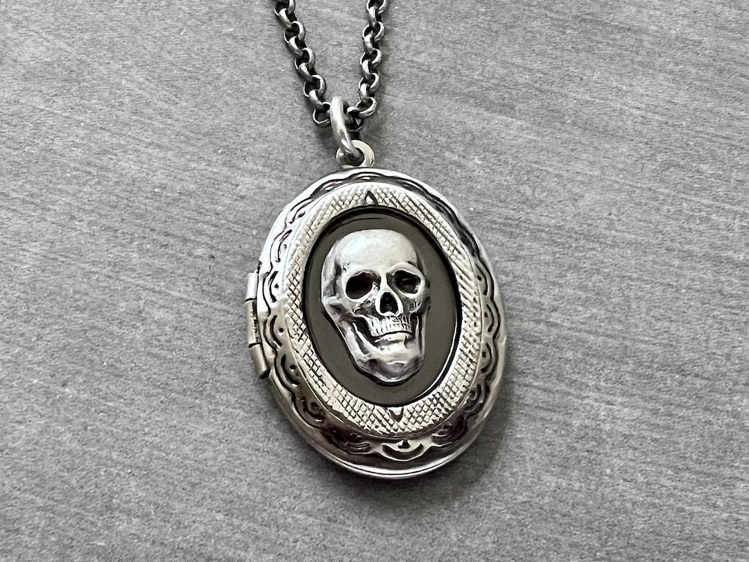 Silver Skull Locket Necklace Day of the Dead Dia De Los Muertos Gothic ...