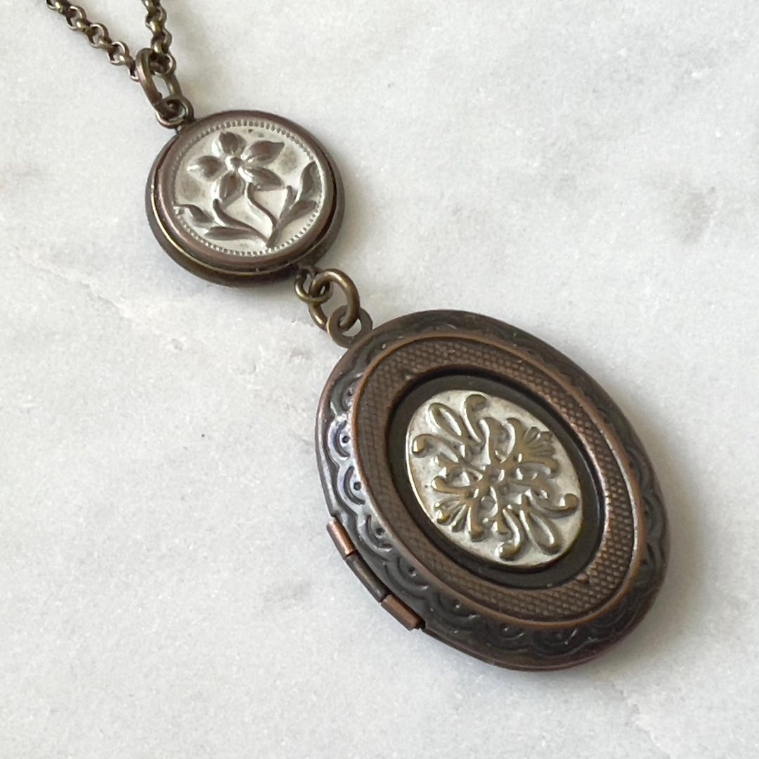 Vintage Style Buttons Locket Repurposed Metal Buttons Nature Inspired ...