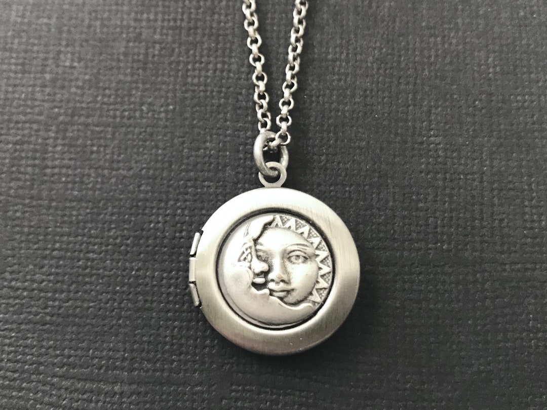 Small Moon Sun Locket Celestial Locket ANTIQUE SILVER Lunar Moon ...