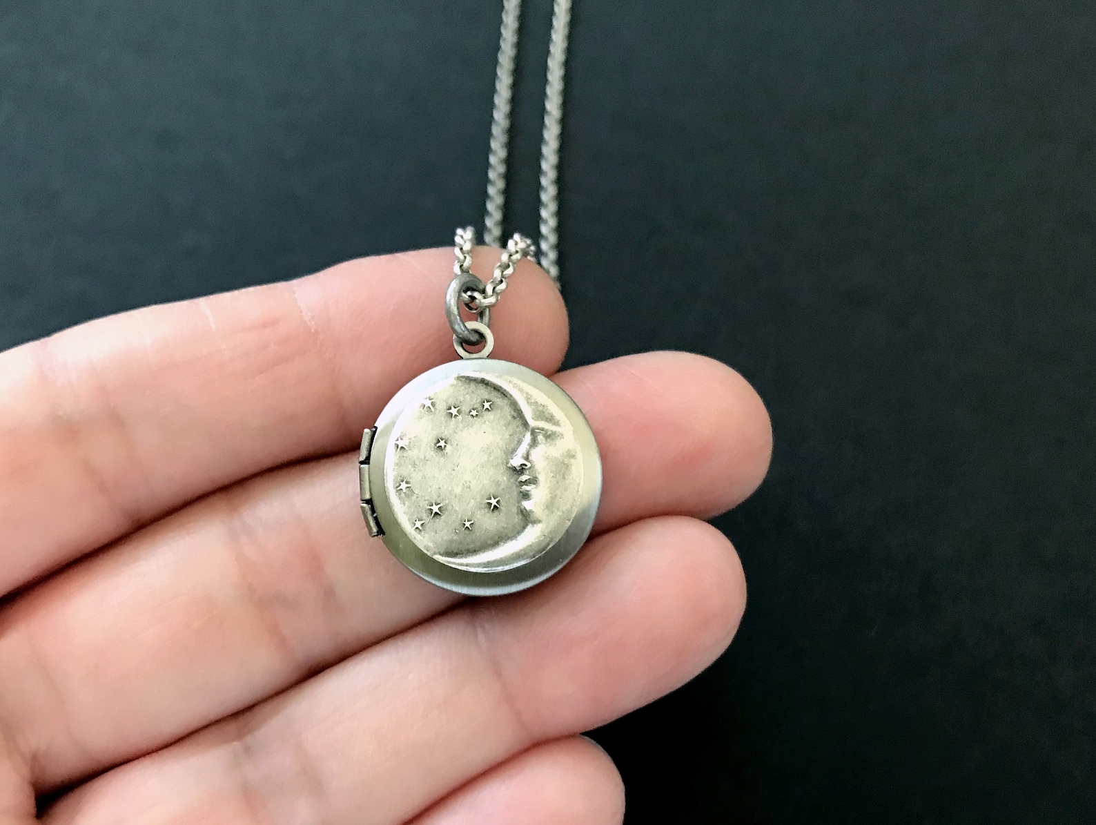 Small Moon Star Locket Celestial Locket ANTIQUE SILVER Lunar Moon ...