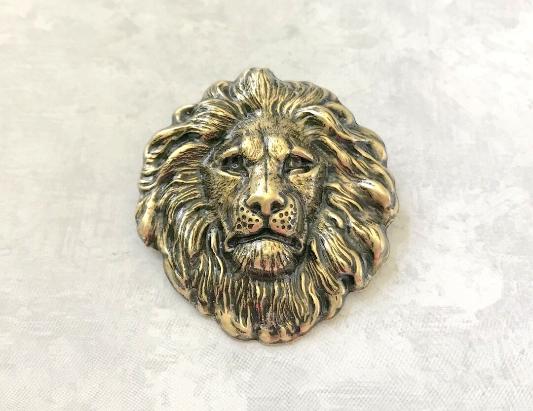LARGE Lion Pin Antique Brass Lion Leo Birthday Zodiac Lion Men's Brooch ...