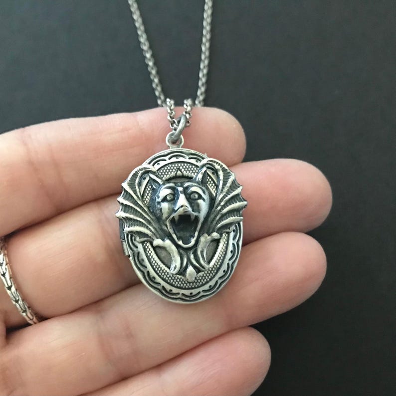 Gargoyle Oval Photo Locket Necklace Gothic Unisex Locket Creepy Vampire ...