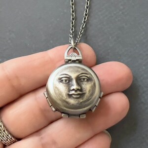 Full Moon Locket Celestial 4 Photo Locket Necklace Folding Men's Locket ...