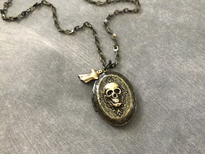 Oval Skull Locket Ghost Charm Halloween Jewelry Creepy Spooky | Etsy