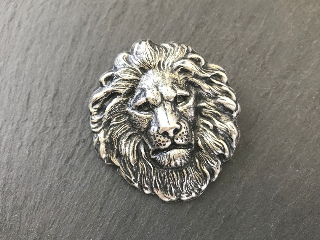 Large Lion Brooch Silver Lion Pin Lion's Mane Leo Birthday Zodiac Lapel ...