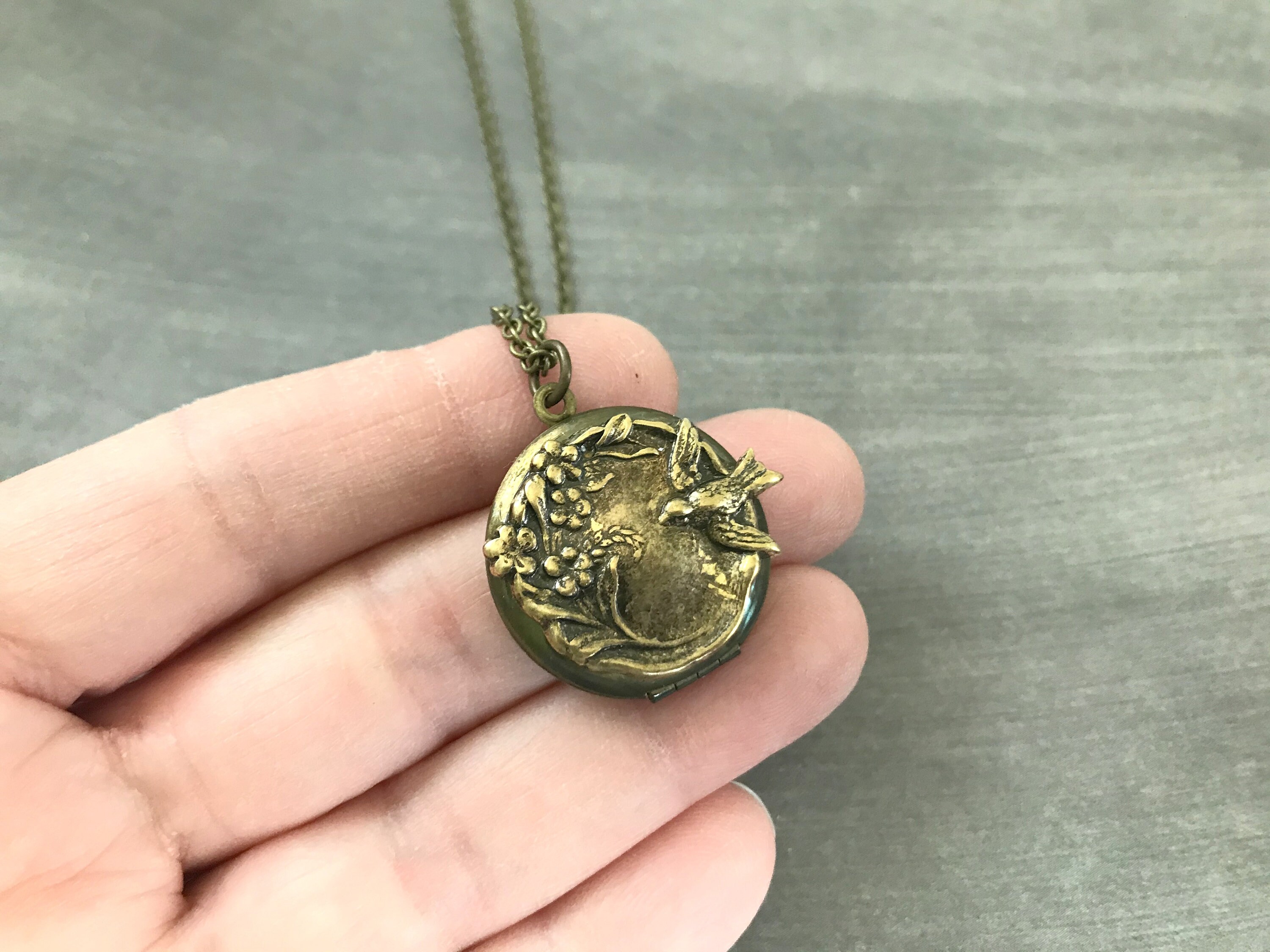 Vintage Bird Locket Hidden Locket Nature Necklace Unisex | Etsy