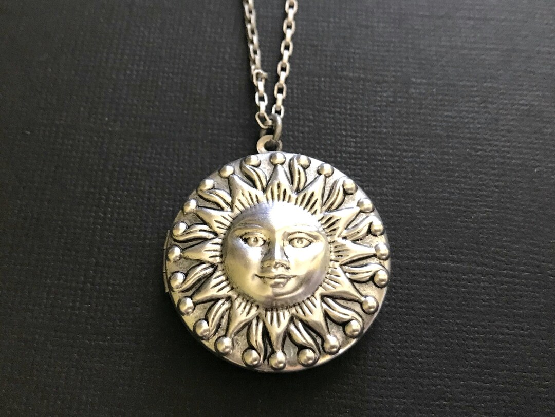 Silver Sun Hidden Locket Bright Star Unisex Gift Celestial Necklace Men ...