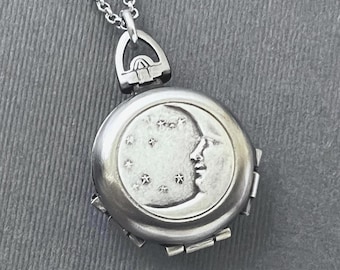 Full Moon Locket Celestial 4 Photo Locket Necklace Folding Men's Locket ...