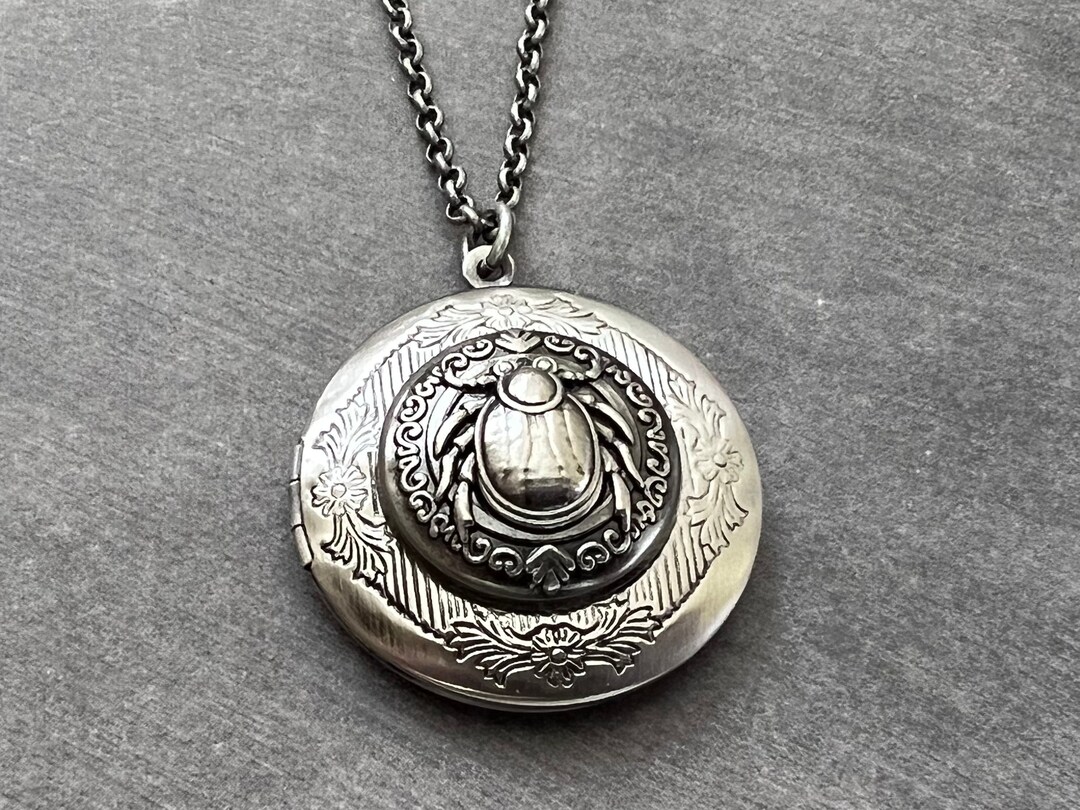 Silver Beetle Locket Scarab Necklace Entomologist Gift Bold Gothic Bug ...
