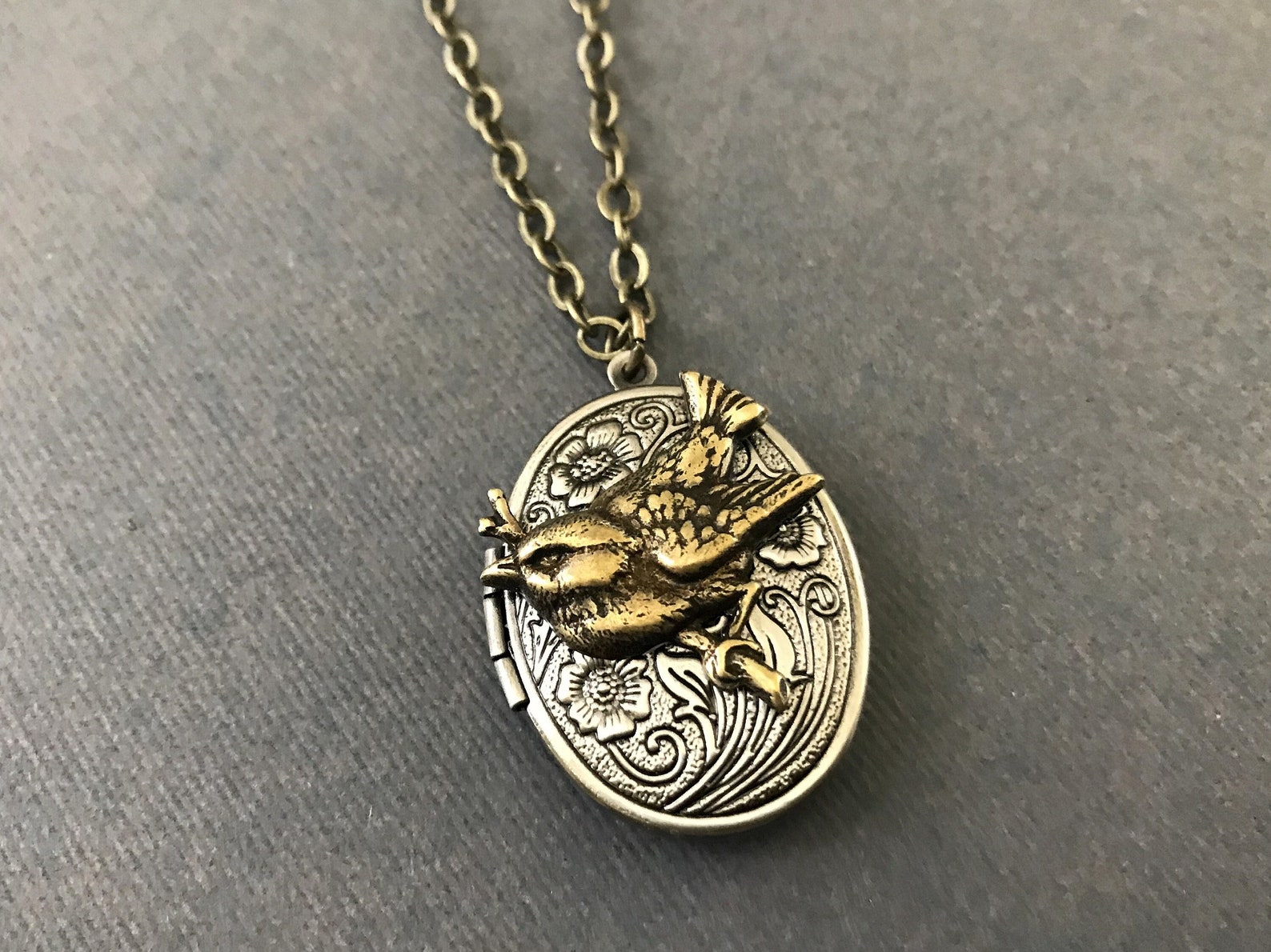 Little Bird Locket Vintage Style Botanical Locket Bird Lover | Etsy