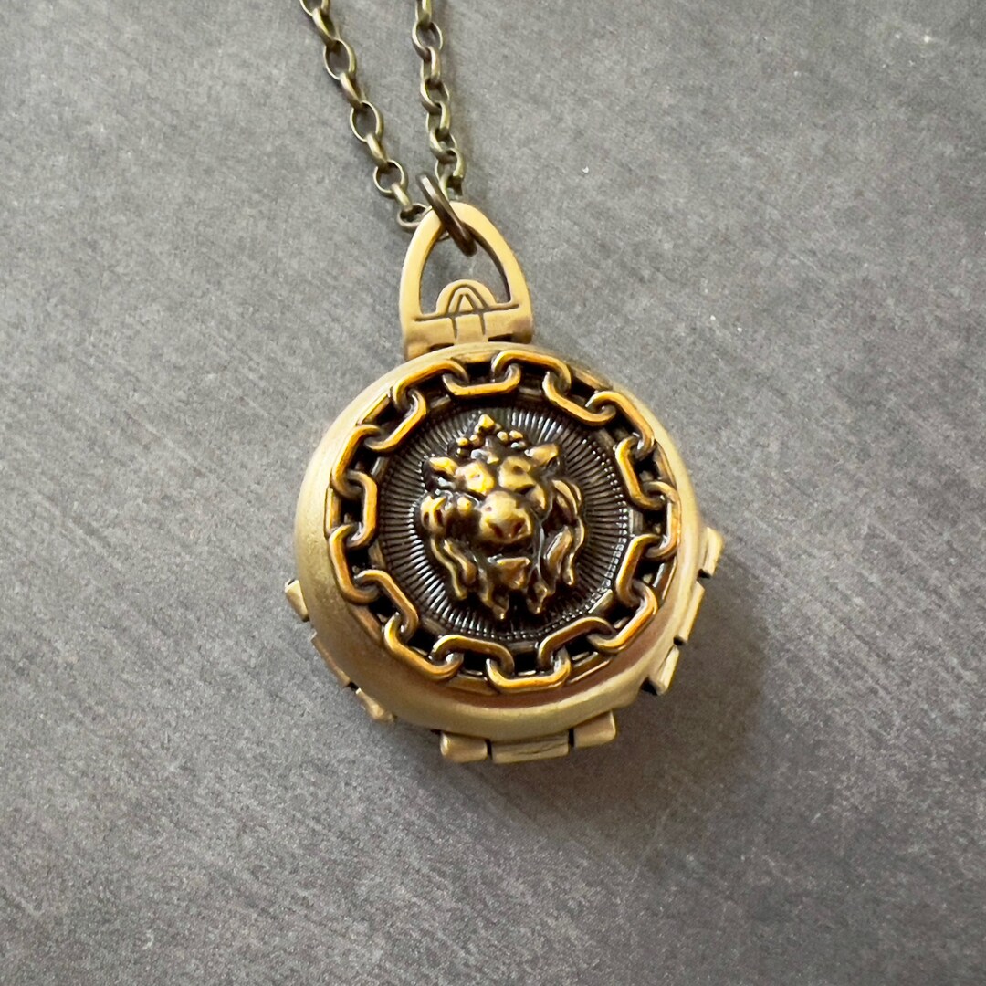 Lion Head Locket Necklace Leo Birthday Gift Courage Strength Lion Cat ...