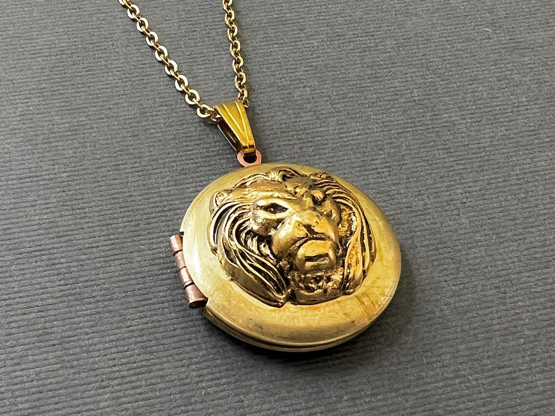 Vintage Lion Head Locket Necklace Gold Lion's Mane Unisex Leo Birthday ...