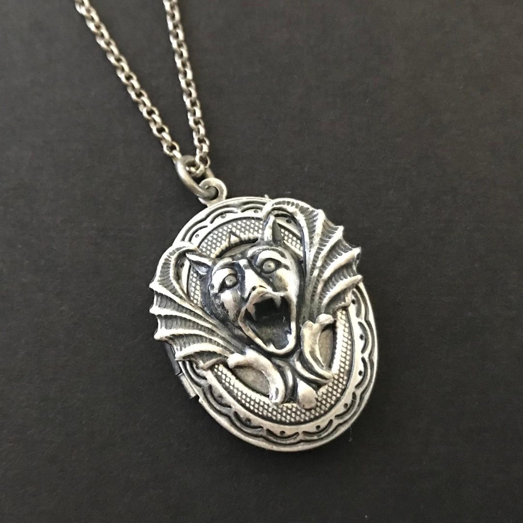 Gargoyle Oval Photo Locket Necklace Gothic Unisex Locket Creepy Vampire ...