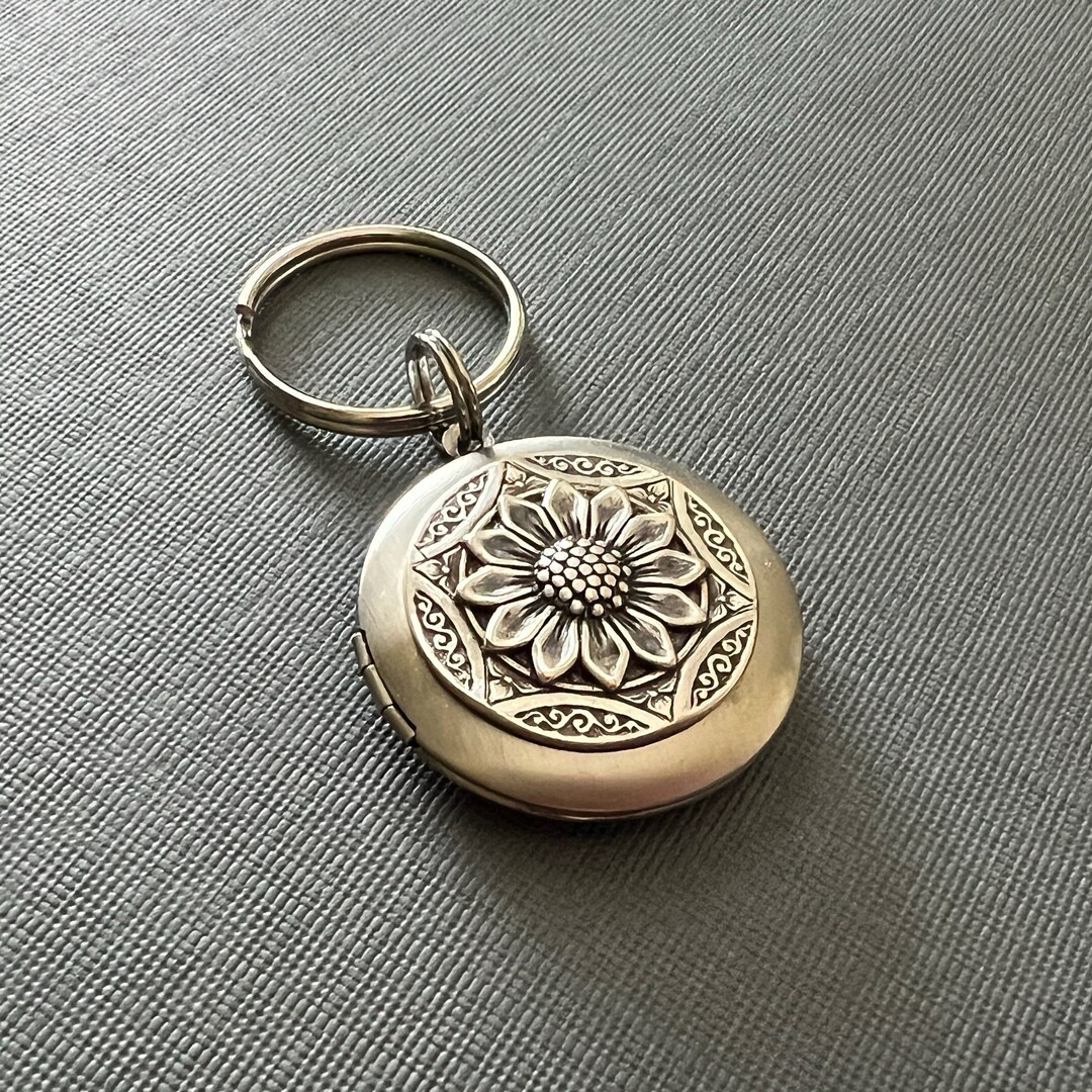 Silver Sunflower Locket Key Ring Key Chain Mother's Day Gift Woodland ...
