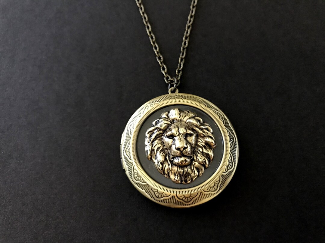 XL LION Locket Leo Birthday Gift Zodiac Lion Round Locket Vintage Style ...