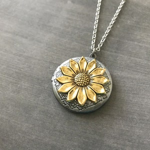 Gold Sunflower Locket Vintage Style Garden Wedding Bridesmaid Gift Boho ...