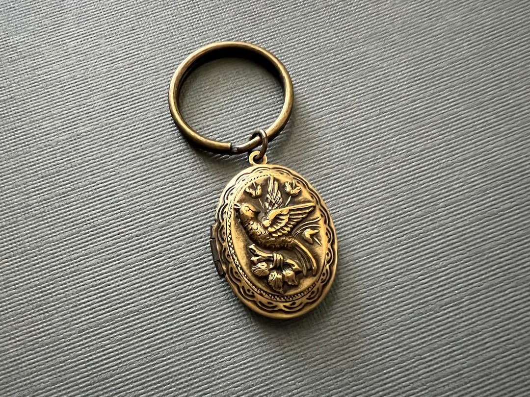 Locket Key Ring Bird Locket Key Chain Keychain Gift Floral Locket ...
