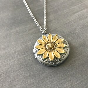 Gold Sunflower Locket Vintage Style Garden Wedding Bridesmaid Gift Boho ...