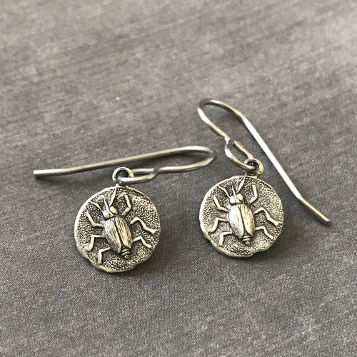 Beetle Earrings Silver Brass Bugs Creepy Bugs Halloween | Etsy