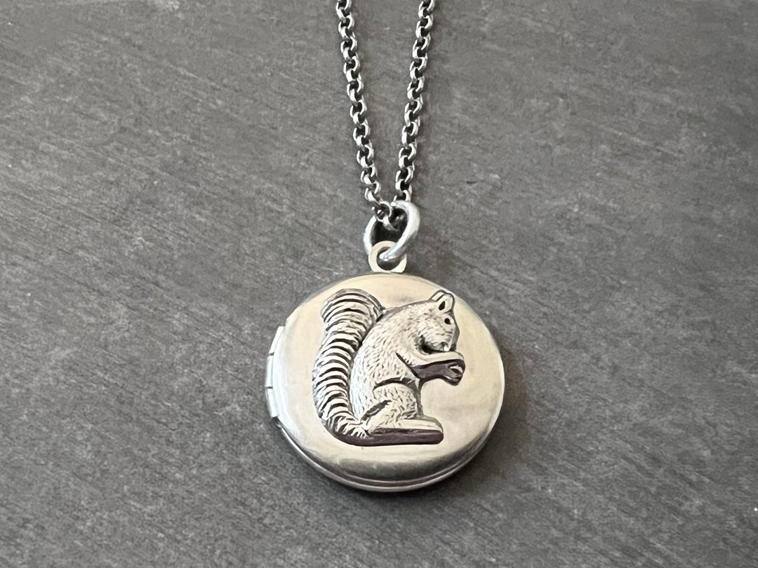 Silver Squirrel Locket Necklace Small Pendant Tiny Woodland Animal ...