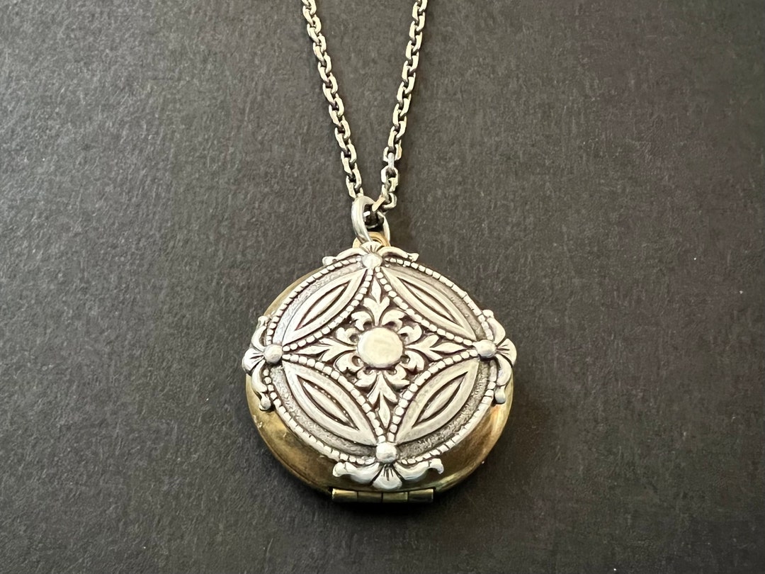 Shield Locket Compass Points Raw Brass Locket Medieval Unisex Men's ...