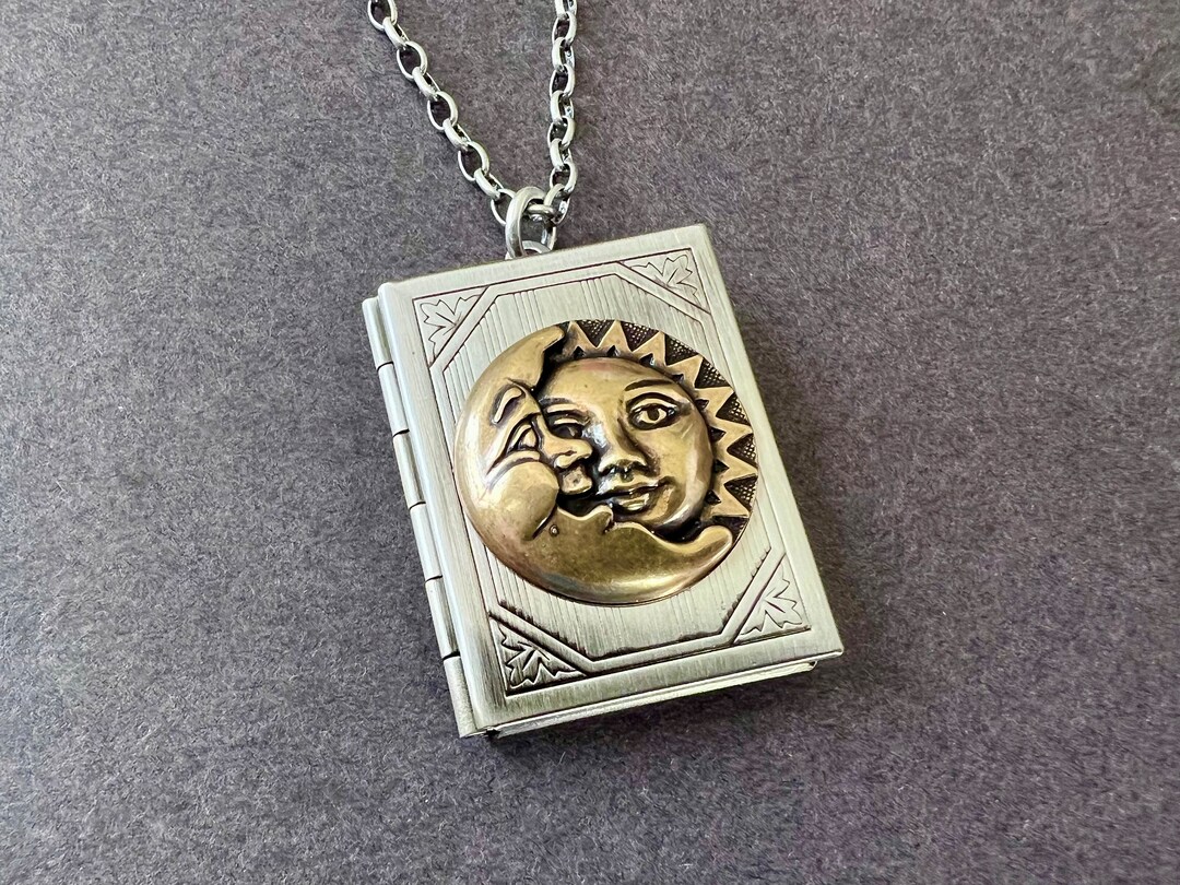 Celestial Book Locket Crescent Moon Sun Vintage Style Unisex Gift for ...
