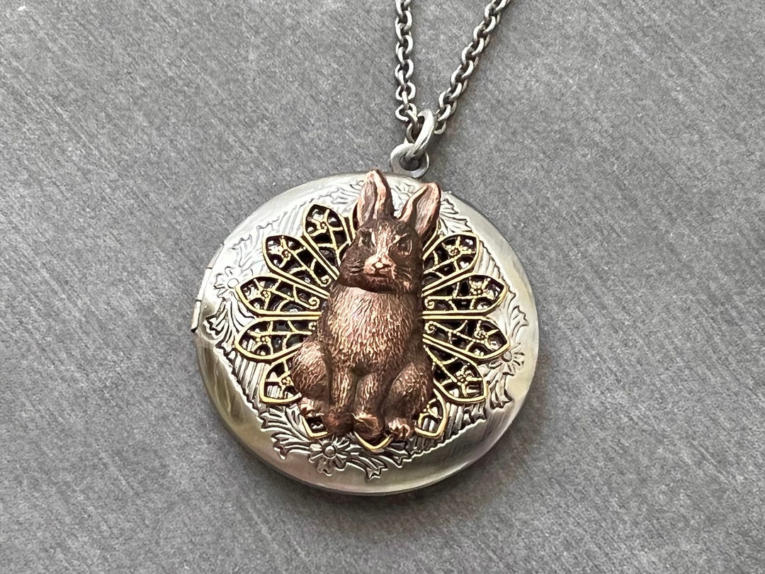 Rabbit Locket Floral Bunny Necklace Vintage Style Rabbit Lover Gift ...