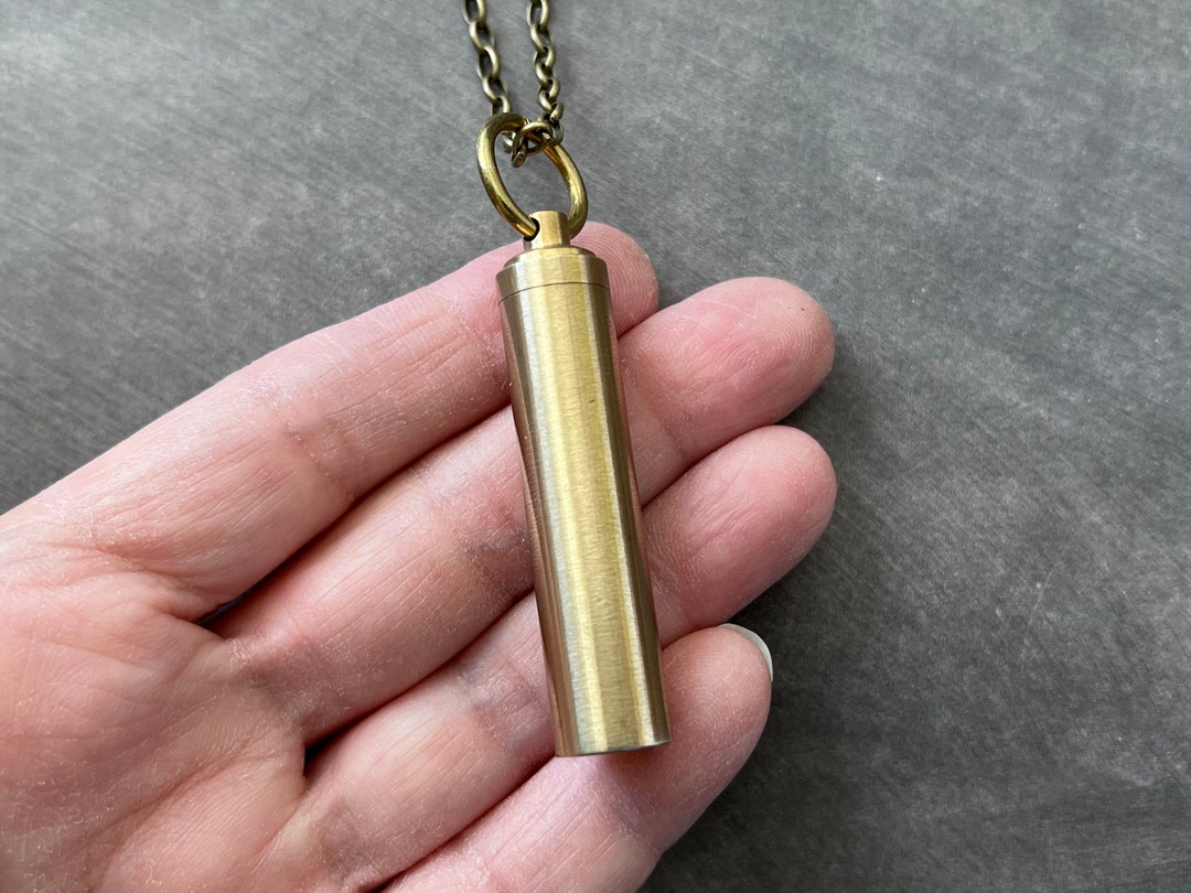 Large Pill Vial Men's Necklace Secret Stash Cylinder Capsule Medicine ...