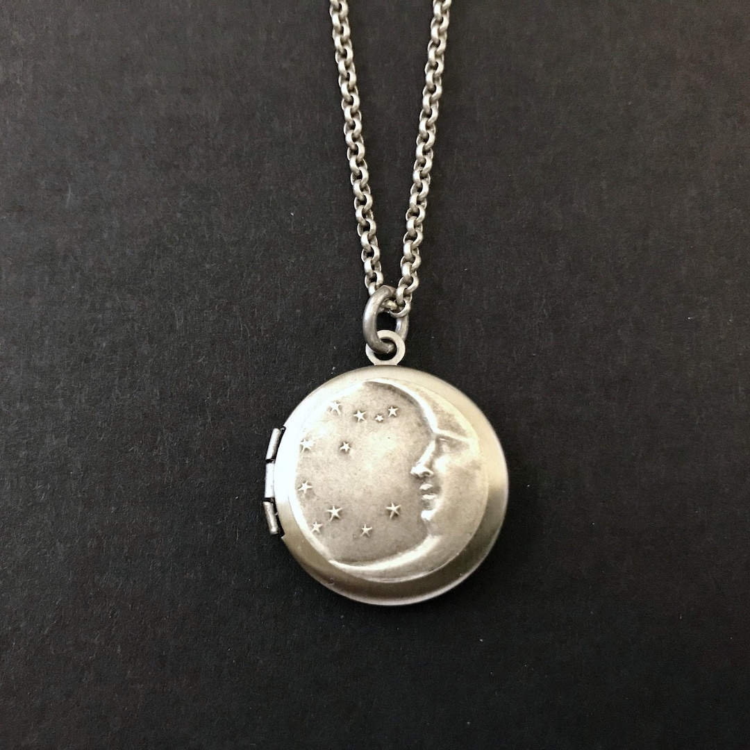 Small Moon Star Locket Celestial Locket ANTIQUE SILVER Lunar Moon ...