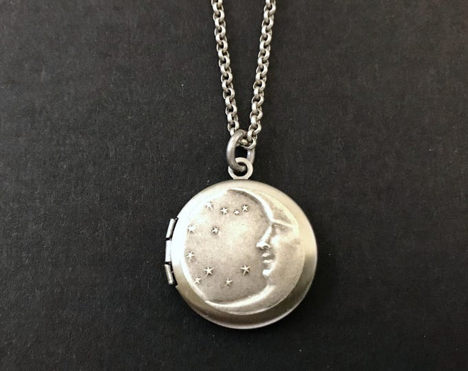 Small Moon Star Locket Celestial Locket ANTIQUE SILVER Lunar Moon ...