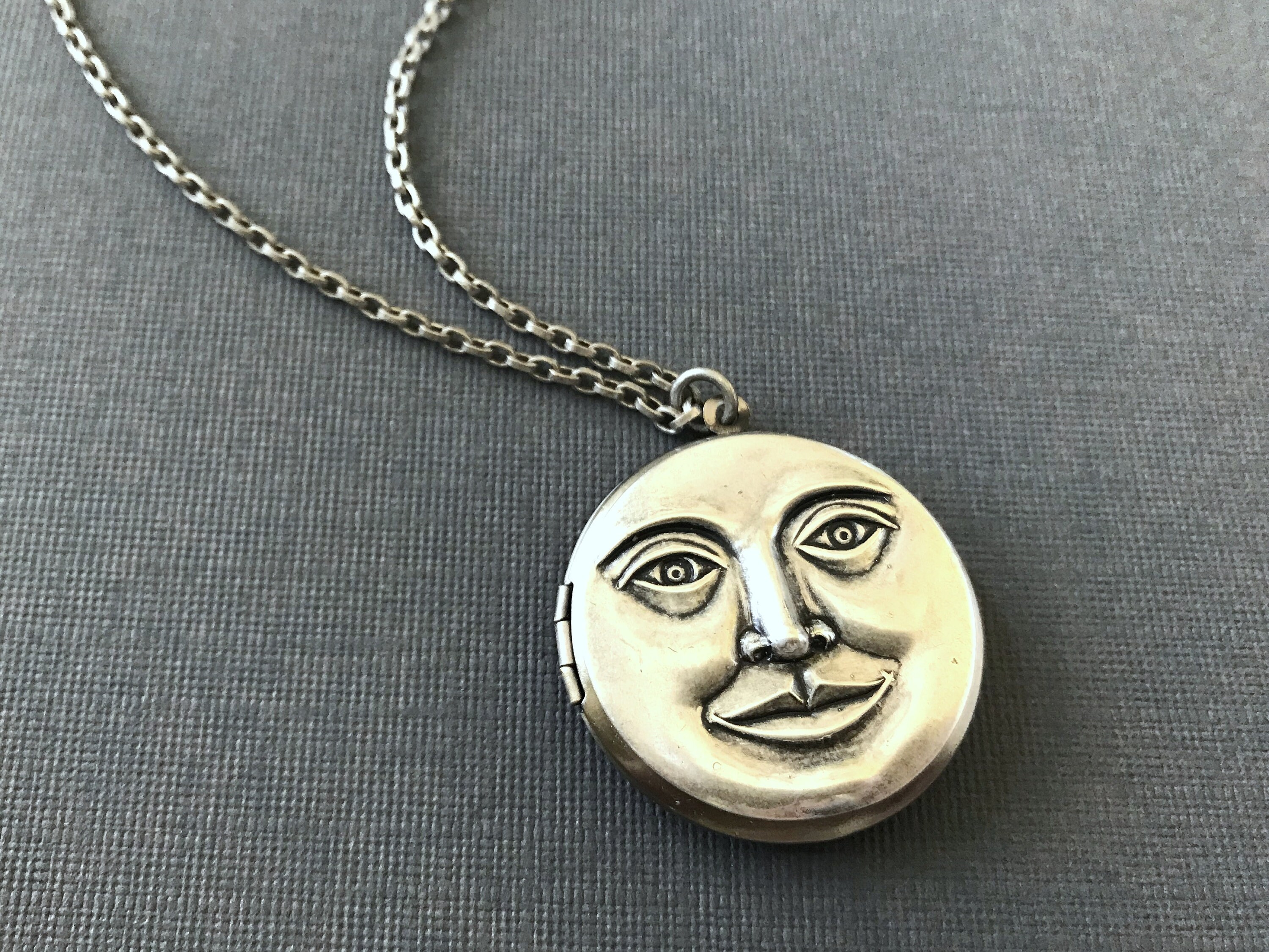 Silver Moon Hidden Locket Celestial Necklace Brass Full Moon | Etsy