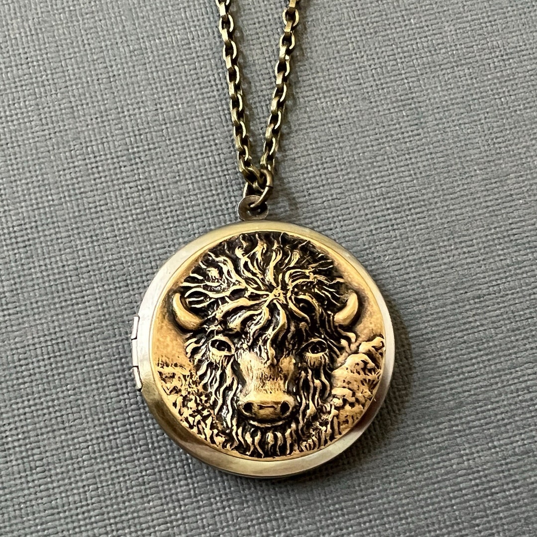 Buffalo Photo Locket Necklace Bison Head Men's Locket Unisex Gift ...
