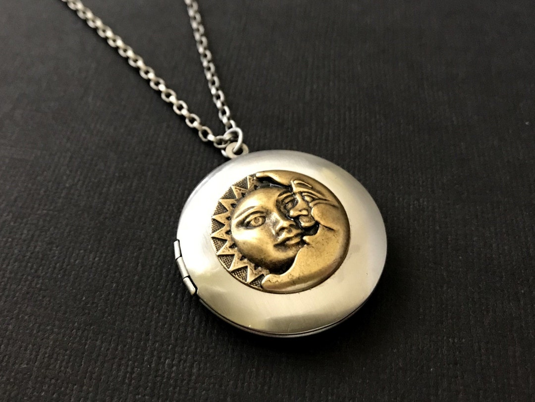 Celestial Locket Crescent Moon Sun Gift Unisex Silver Locket Quarter ...