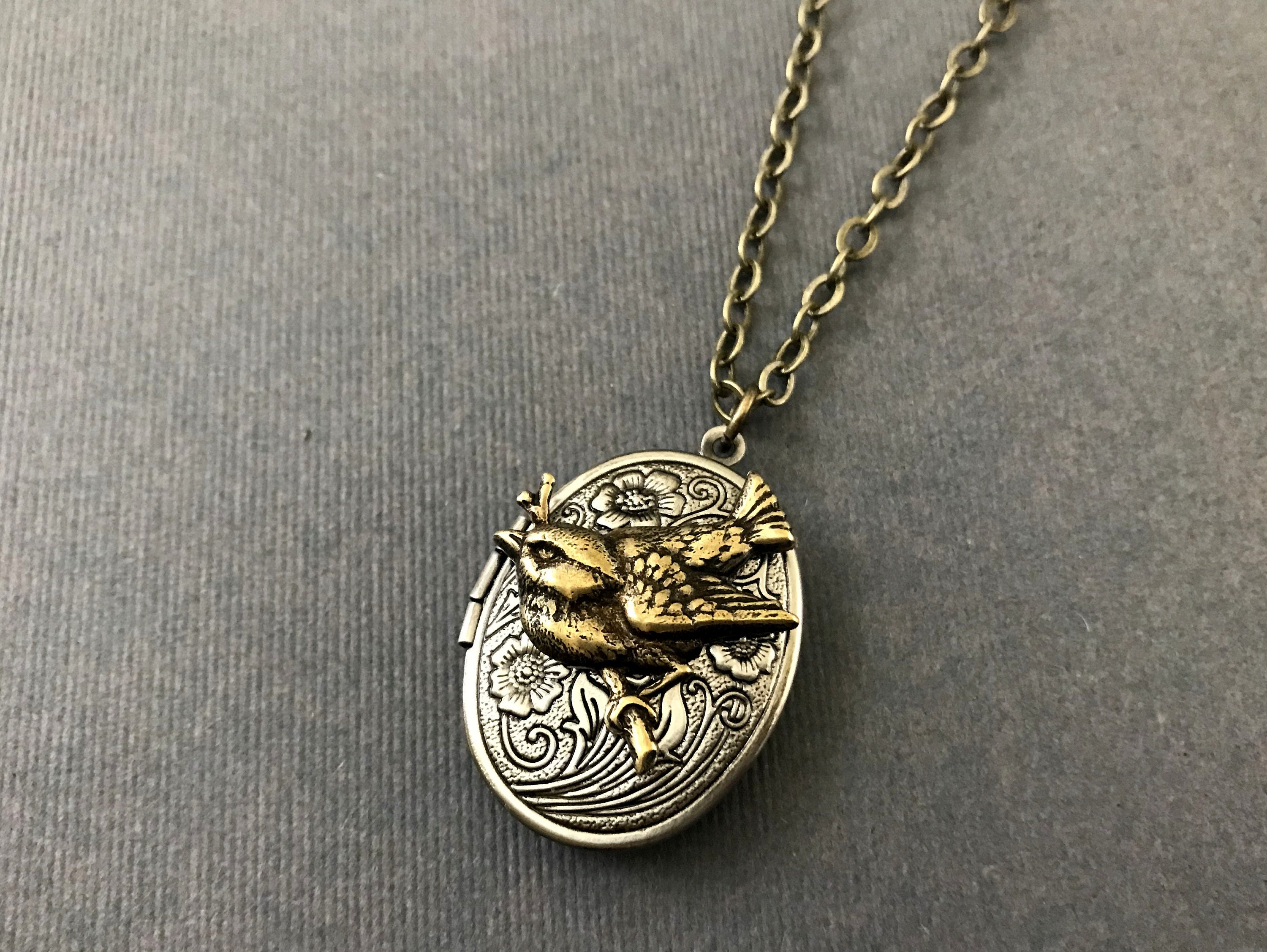 Little Bird Locket Vintage Style Botanical Locket Bird Lover - Etsy ...