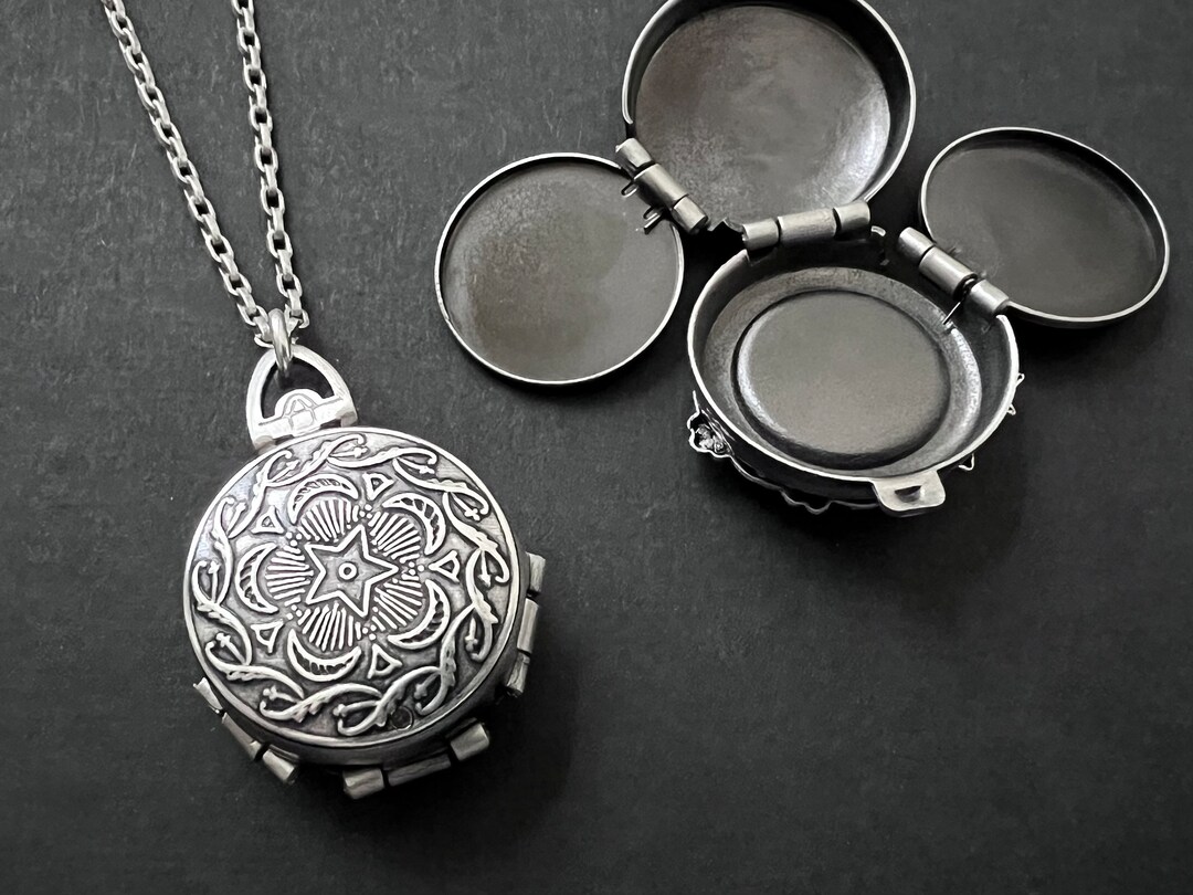 Celestial 4 Photo Locket Necklace Crescent Moon Stars Folding Locket ...