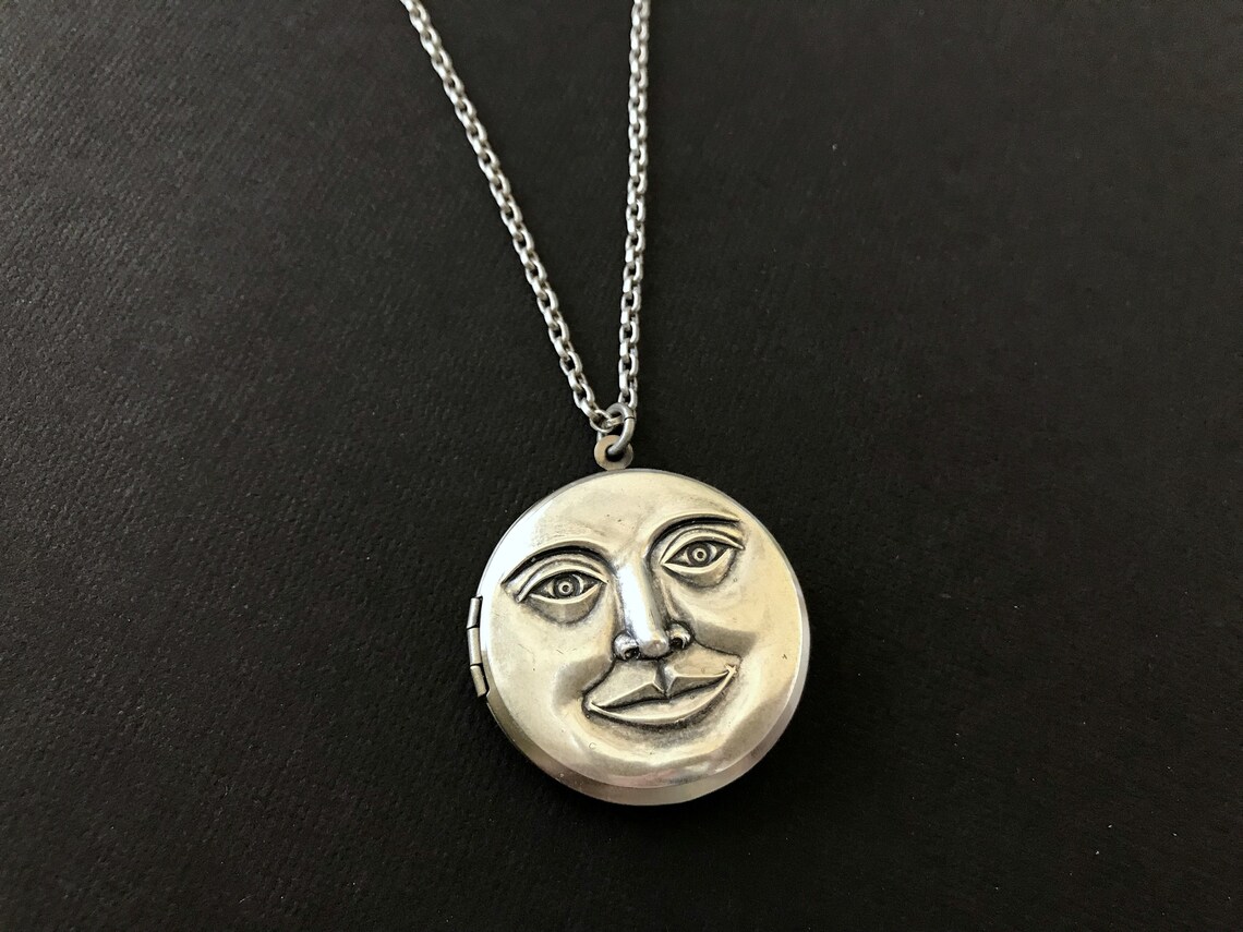 Silver Moon Hidden Locket Celestial Necklace Brass Full Moon | Etsy