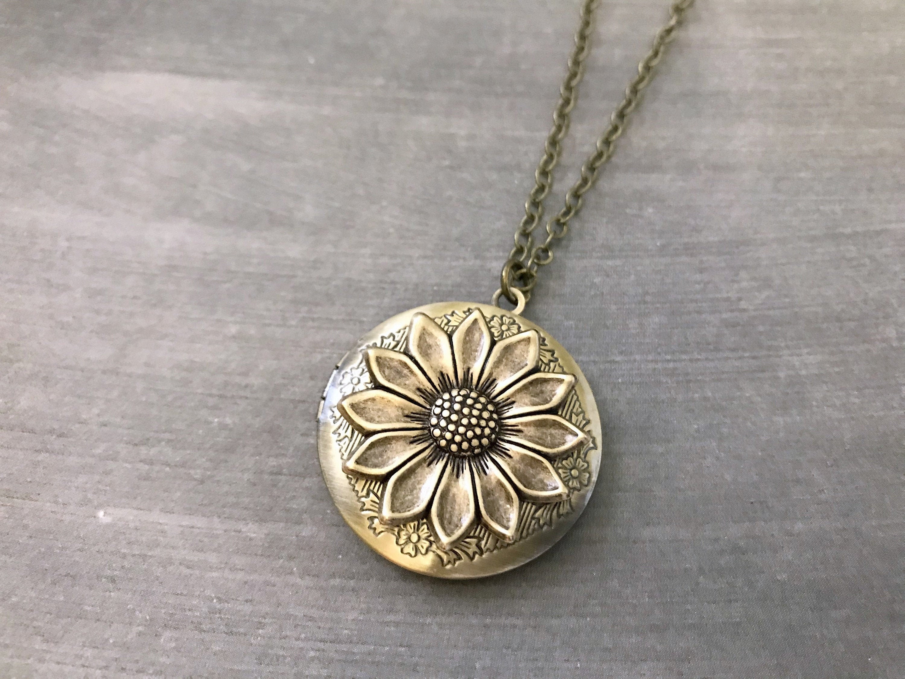Sunflower Locket Necklace Vintage Style Bridesmaid Gift | Etsy
