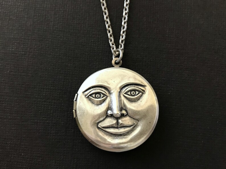 Silver Moon Hidden Locket Celestial Necklace Brass Full Moon | Etsy