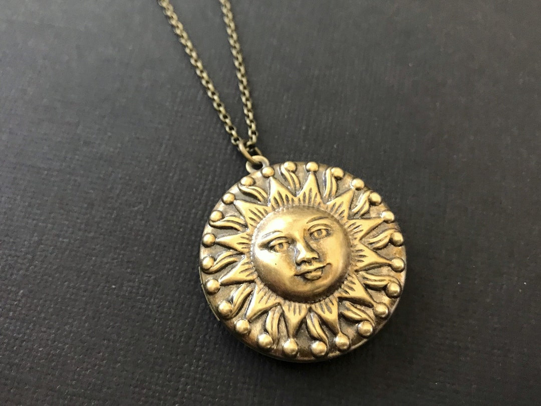 Bold Sun Hidden Locket Antique Brass Bright Star Unisex Gift - Etsy