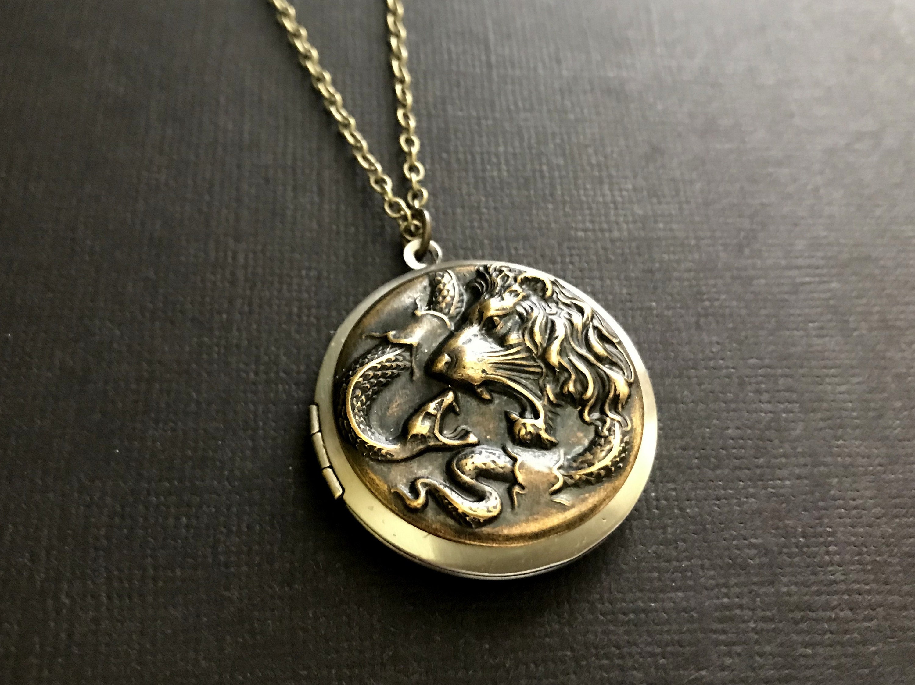 Roaring Lion Locket Serpent Necklace Unisex Men's Locket | Etsy