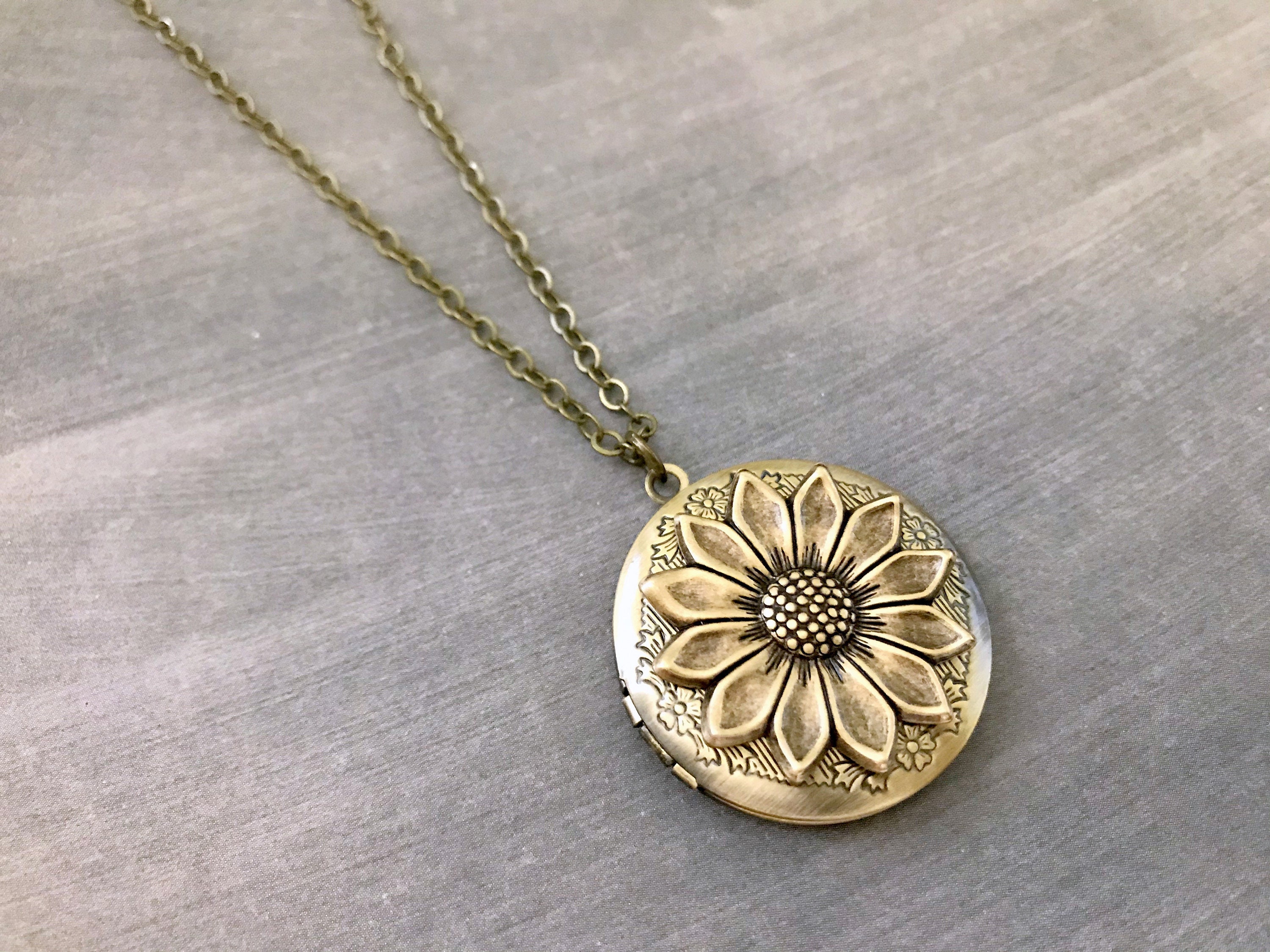 Sunflower Locket Necklace Vintage Style Bridesmaid Gift | Etsy