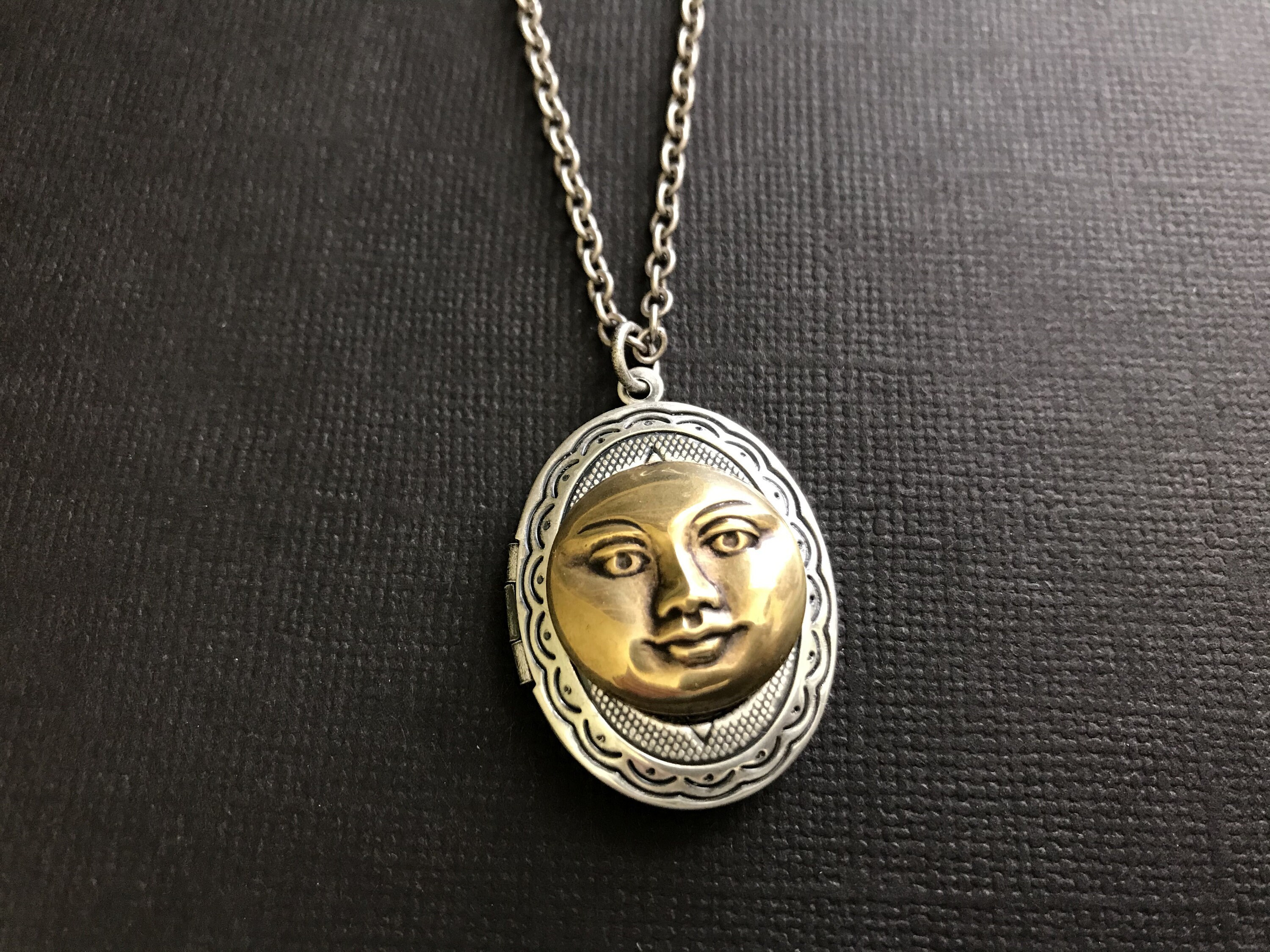 Full Moon Locket Celestial Necklace Man in the Moon Unisex | Etsy