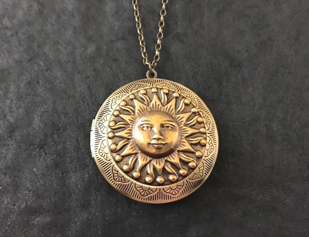 XL Celestial Locket Bold Sun Face Statement Necklace Antique - Etsy