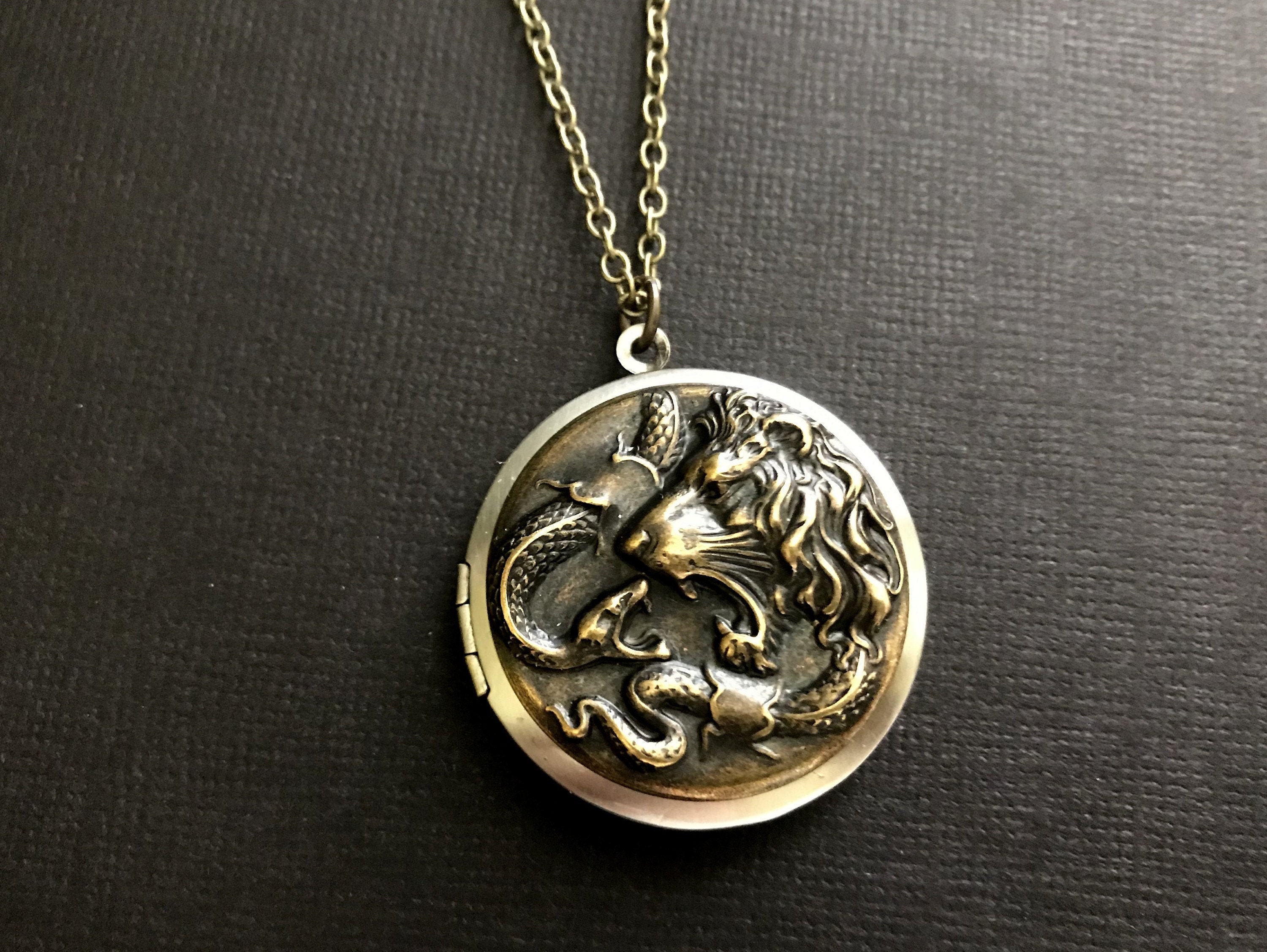 Roaring Lion Locket Serpent Necklace Unisex Men's Locket | Etsy